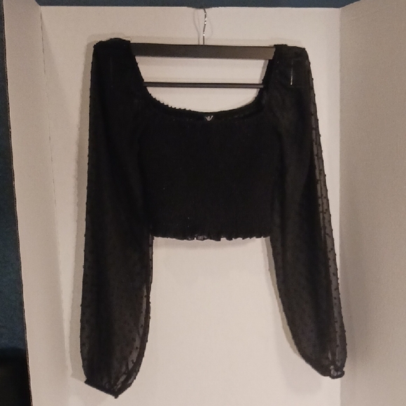 Windsor | Tops | Windsor Black Sheer Sleeve Crop Top | Poshmark